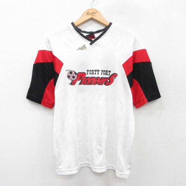 【商品番号】　tsb25080479【商品名】　M★古着 半袖 ビンテージ Tシャツ メンズ 90年代 90s FORTY FORT Pioneers 42 ラグラン Vネック USA製 白他【メンズ参考サイズ】　M【表記サイズ】　AM【実...