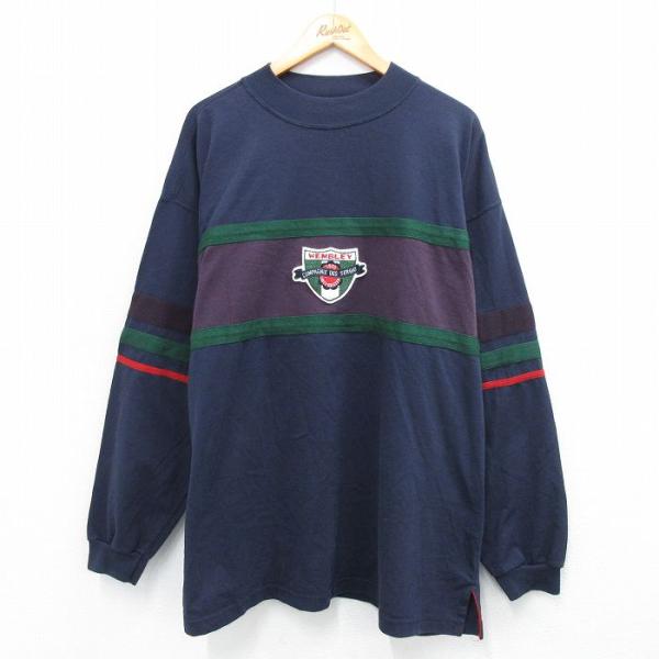 【商品番号】　tsb25090270【商品名】　XL★古着 長袖 ビンテージ Tシャツ メンズ 00年代 00s WEMBLEY 大きいサイズ モックネック ハイネック 紺他【メンズ参考サイズ】　XL【表記サイズ】　TAL2LT【実寸サイズ...