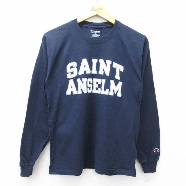 【商品番号】　tsb25090949【商品名】　M★古着 チャンピオン champion 長袖 Tシャツ メンズ SAINT ANSELM コットン クルーネック 紺【メンズ参考サイズ】　M【表記サイズ】　S【実寸サイズ】　着丈（肩から裾）...