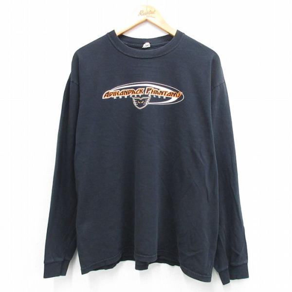 【商品番号】　tsb25091682【商品名】　L★古着 長袖 ビンテージ Tシャツ メンズ 00年代 00s ADIRONDACK PHANTOMS コットン クルーネック 黒【メンズ参考サイズ】　L【表記サイズ】　XL【実寸サイズ】　着...