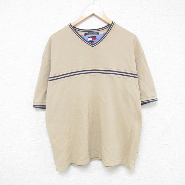 【商品番号】　tsbd55030736【商品名】　XL★古着 トミーヒルフィガー 半袖 ブランド Tシャツ メンズ 90年代 90s コットン Vネック ベージュ【spe】【メンズ参考サイズ】　XL【表記サイズ】　XL【実寸サイズ】　着丈（...