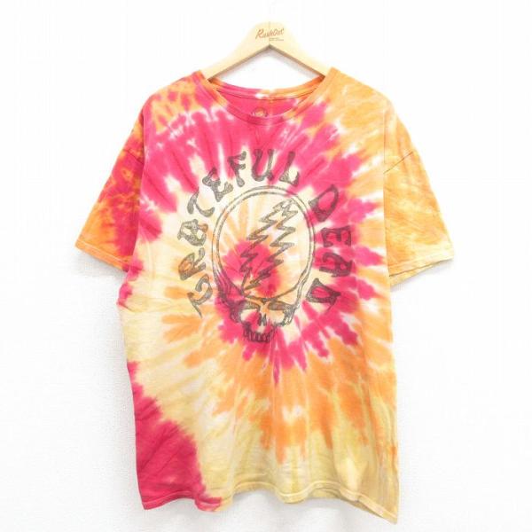 【商品番号】　tsrk25072320【商品名】　XL★古着 半袖 ロック バンド Tシャツ メンズ グレイトフルデッド 大きいサイズ コットン オレンジ【spe】【メンズ参考サイズ】　XL【表記サイズ】　XXL【実寸サイズ】　着丈（肩から...