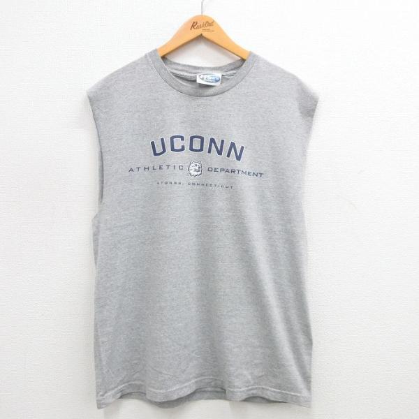 【商品番号】　tstp24062665【商品名】　L★古着 ビンテージ ノースリーブ Tシャツ メンズ 00年代 00s UCONN コネチカット クルーネック グレー 霜降り【メンズ参考サイズ】　L【表記サイズ】　L【実寸サイズ】　着丈（...