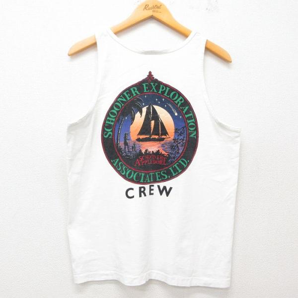 【商品番号】　tstp25052013【商品名】　M★古着 ビンテージ タンクトップ メンズ 90年代 90s SCHOONER APPLEDORE コットン クルーネック USA製 白【メンズ参考サイズ】　M【表記サイズ】　L【実寸サイズ...