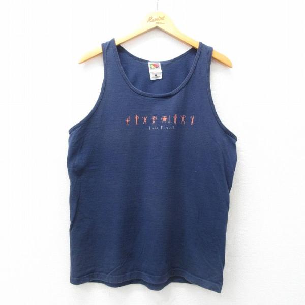 【商品番号】　tstp25054033【商品名】　L★古着 フルーツオブザルーム ビンテージ タンクトップ メンズ 00年代 00s Lake Powell 壁画 コットン クルーネック 紺【メンズ参考サイズ】　L【表記サイズ】　L【実寸サ...