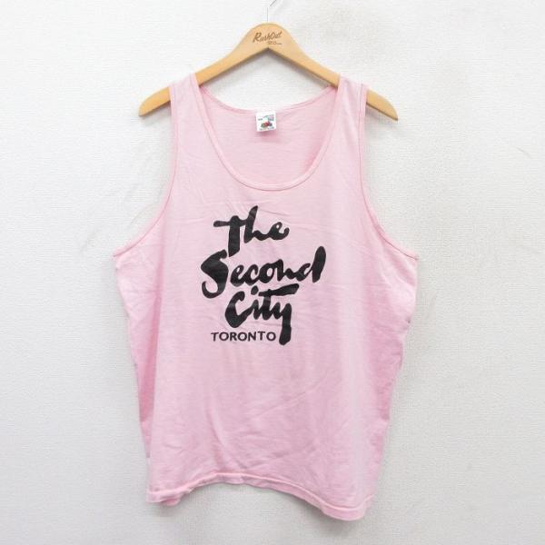 【商品番号】　tstp25060799【商品名】　XL★古着 フルーツオブザルーム ビンテージ タンクトップ メンズ 90年代 90s The Second City コットン クルーネック カナダ製 ピンク【メンズ参考サイズ】　XL【表記...
