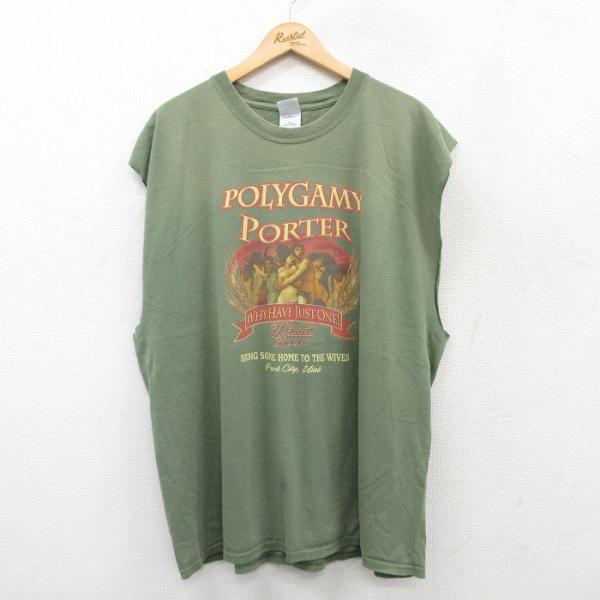【商品番号】　tstp25061801【商品名】　XL★古着 ノースリーブ ビンテージ Tシャツ メンズ 00年代 00s POLYGAMY PORTER ビール 大きいサイズ コットン クルーネック 緑【メンズ参考サイズ】　XL【表記サイ...