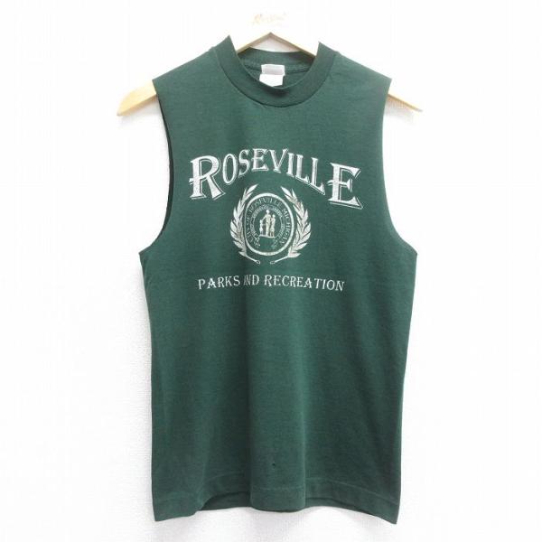 【商品番号】　tstp25062144【商品名】　S★古着 フルーツオブザルーム ノースリーブ ビンテージ Tシャツ メンズ 90年代 90s ROSE VILLE カレッジ クルーネック USA製 緑【メンズ参考サイズ】　S【表記サイズ】...