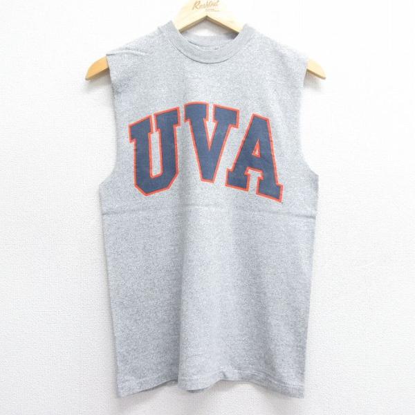 【商品番号】　tstp25062148【商品名】　S★古着 ノースリーブ ビンテージ Tシャツ メンズ 90年代 90s UVA クルーネック USA製 グレー 霜降り【メンズ参考サイズ】　S【表記サイズ】　S【実寸サイズ】　着丈（肩から裾...