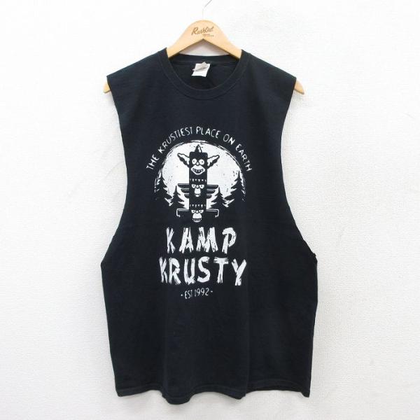 【商品番号】　tstp25063295【商品名】　XL★古着 フルーツオブザルーム ノースリーブ Tシャツ メンズ トーテムポール KAMP コットン クルーネック 黒【メンズ参考サイズ】　XL【表記サイズ】　XL【実寸サイズ】　着丈（肩か...