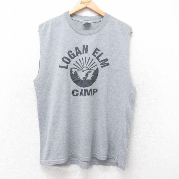 【商品番号】　tstp25064301【商品名】　L★古着 ジャージーズ ノースリーブ ビンテージ Tシャツ メンズ 00年代 00s LOGAN ELM シカ クルーネック グレー 霜降り【メンズ参考サイズ】　L【表記サイズ】　L【実寸サ...