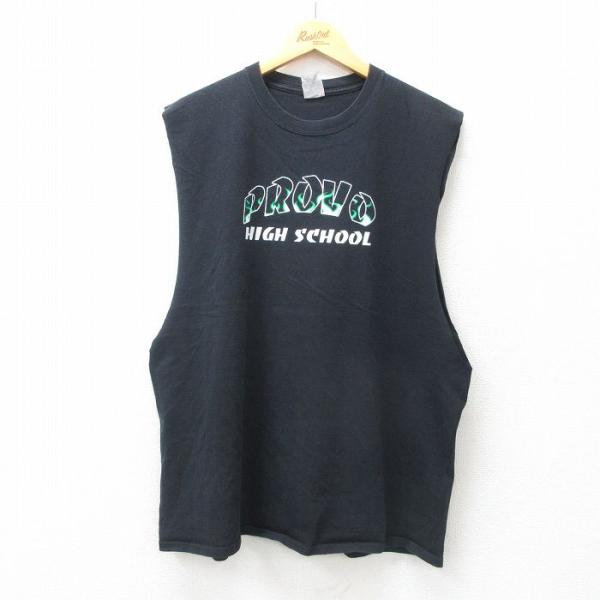 【商品番号】　tstp25065066【商品名】　XL★古着 ノースリーブ Tシャツ メンズ PROVO 黒【メンズ参考サイズ】　XL【表記サイズ】　XL【実寸サイズ】　着丈（肩から裾）72cm　着幅（脇から脇）59cm　肩幅46cm【素材...