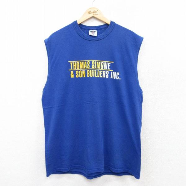 【商品番号】　tstp25073343【商品名】　XL★古着 ジャージーズ ノースリーブ ビンテージ Tシャツ メンズ 00年代 00s THOMAS SIMONE コットン クルーネック 青【メンズ参考サイズ】　XL【表記サイズ】　XL【...