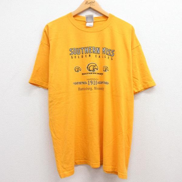 【商品番号】　tsv24012708【商品名】　XL★古着 半袖 ビンテージ Tシャツ メンズ 00年代 00s NCAA サザンミスゴールデンイーグルス 大きいサイズ コットン クルーネック 黄【メンズ参考サイズ】　XL【表記サイズ】　X...