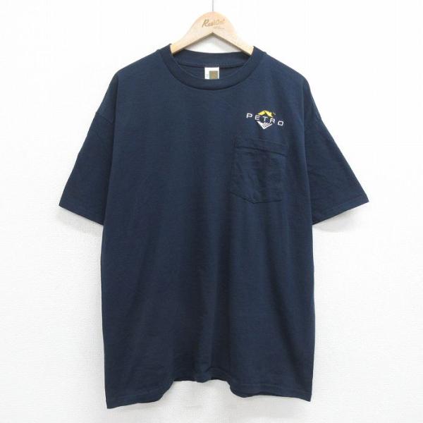 【商品番号】　tsv24021109【商品名】　XL★古着 半袖 ビンテージ Tシャツ メンズ 00年代 00s PETRO 胸ポケット付き 大きいサイズ コットン クルーネック 紺【メンズ参考サイズ】　XL【表記サイズ】　XL【実寸サイズ...