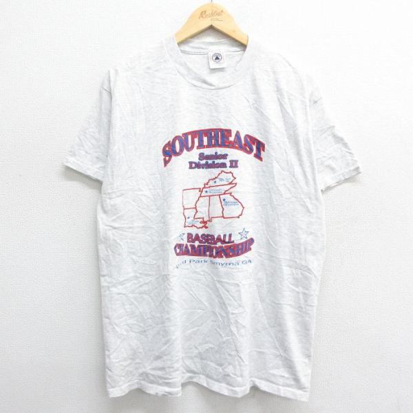 【商品番号】　tsv24021681【商品名】　XL★古着 半袖 ビンテージ Tシャツ メンズ 90年代 90s 野球 SOUTHEAST クルーネック 薄グレー 霜降り【メンズ参考サイズ】　XL【表記サイズ】　ADULT L【実寸サイズ】...