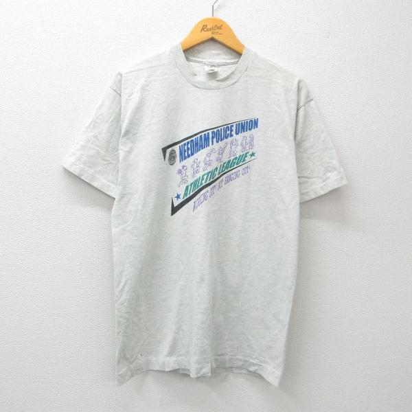 【商品番号】　tsv24030389【商品名】　L★古着 フルーツオブザルーム 半袖 ビンテージ Tシャツ メンズ 90年代 90s POLICE クルーネック グレー 霜降り【メンズ参考サイズ】　L【表記サイズ】　L【実寸サイズ】　着丈（...