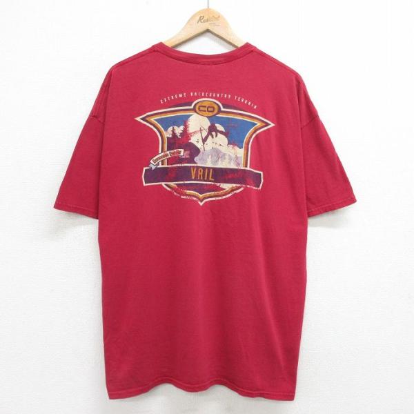 【商品番号】　tsv24032148【商品名】　XL★古着 半袖 ビンテージ Tシャツ メンズ 00年代 00s スキー VAIL 大きいサイズ コットン クルーネック エンジ系【メンズ参考サイズ】　XL【表記サイズ】　XL【実寸サイズ】　...