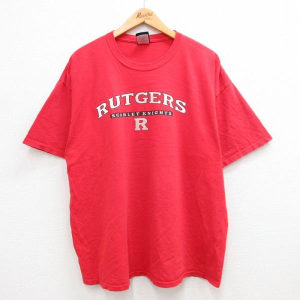 【商品番号】　tsv24032666【商品名】　XL★古着 半袖 ビンテージ Tシャツ メンズ 00年代 00s RUTGERS 大きいサイズ コットン クルーネック 赤【メンズ参考サイズ】　XL【表記サイズ】　2XL【実寸サイズ】　着丈（...