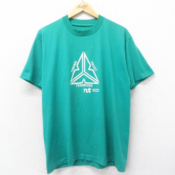 【商品番号】　tsv24032898【商品名】　XL★古着 半袖 ビンテージ Tシャツ メンズ 90年代 90s TIMING TRUST TEAMWORK ノーザンテレコム クルーネック 緑【spe】【メンズ参考サイズ】　XL【表記サイズ...