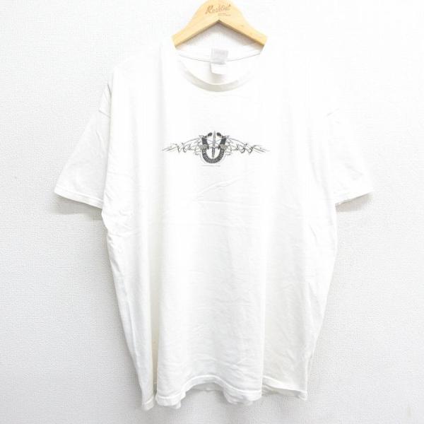 【商品番号】　tsv24041707【商品名】　XL★古着 フルーツオブザルーム 半袖 ビンテージ Tシャツ メンズ 00年代 00s USアーミー スカル SPECIAL FORCES 大きいサイズ コットン クルーネック 白【メンズ参考...