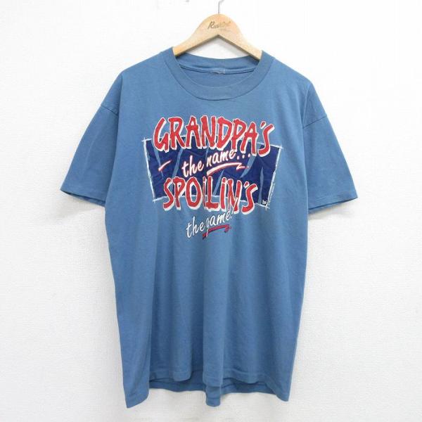 【商品番号】　tsv24041848【商品名】　XL★古着 半袖 ビンテージ Tシャツ メンズ 90年代 90s GRANDPAS 大きいサイズ クルーネック 紺【メンズ参考サイズ】　XL【表記サイズ】　なし【実寸サイズ】　着丈（肩から裾）...