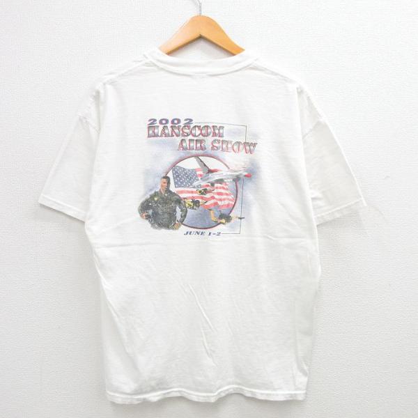 【商品番号】　tsv24043489【商品名】　XL★古着 半袖 ビンテージ Tシャツ メンズ 00年代 00s 星条旗 HANSCOM AIR SHOW クルーネック 白【メンズ参考サイズ】　XL【表記サイズ】　なし【実寸サイズ】　着丈（...