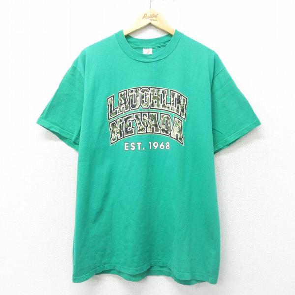 【商品番号】　tsv24043526【商品名】　XL★古着 ジャージーズ 半袖 ビンテージ Tシャツ メンズ 90年代 90s LAUGHLIN コットン クルーネック USA製 緑【メンズ参考サイズ】　XL【表記サイズ】　XL【実寸サイズ...