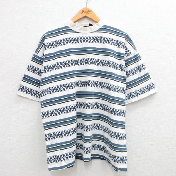 【商品番号】　tsv24050915【商品名】　XL★古着 IOU 半袖 ビンテージ Tシャツ メンズ 90年代 90s 大きいサイズ コットン モックネック ハイネック USA製 白他【メンズ参考サイズ】　XL【表記サイズ】　M【実寸サイ...