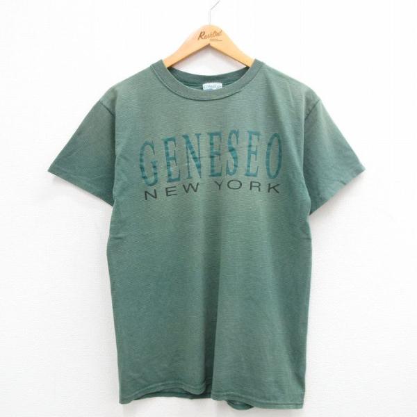 【商品番号】　tsv24051601【商品名】　M★古着 半袖 ビンテージ Tシャツ メンズ 90年代 90s GENESEO ニューヨーク クルーネック USA製 緑他【メンズ参考サイズ】　M【表記サイズ】　なし【実寸サイズ】　着丈（肩か...