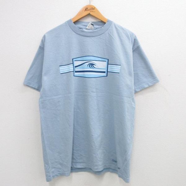 【商品番号】　tsv24051605【商品名】　L★古着 半袖 ビンテージ Tシャツ メンズ 00年代 00s PEER 波 コットン クルーネック 薄紺【メンズ参考サイズ】　L【表記サイズ】　L【実寸サイズ】　着丈（肩から裾）73cm　着...