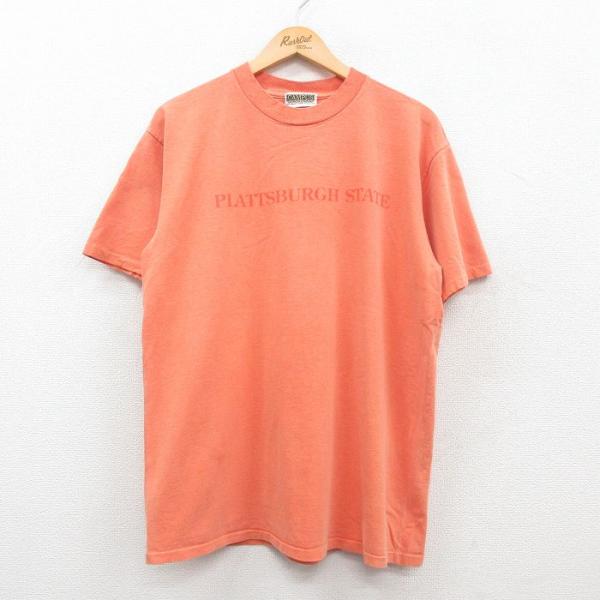 【商品番号】　tsv24051926【商品名】　L★古着 キャンパス 半袖 ビンテージ Tシャツ メンズ 90年代 90s PLATTSBURGH STATE コットン クルーネック USA製 オレンジ系【メンズ参考サイズ】　L【表記サイズ...