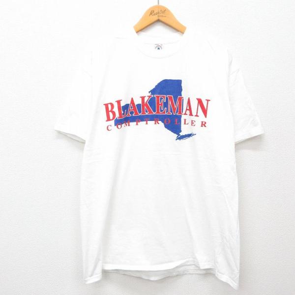 【商品番号】　tsv24052833【商品名】　XL★古着 半袖 ビンテージ Tシャツ メンズ 00年代 00s BLAKEMAN ニューヨーク コットン クルーネック 白【メンズ参考サイズ】　XL【表記サイズ】　ADULT XL【実寸サイ...