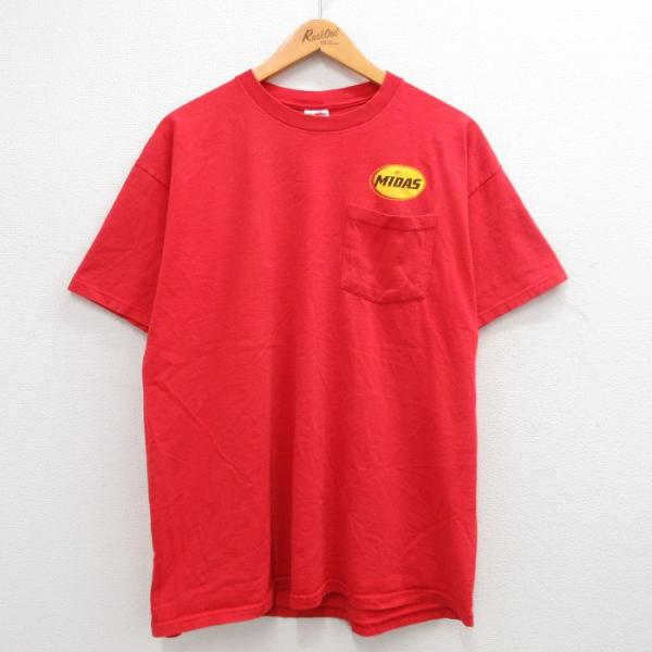 【商品番号】　tsv24052904【商品名】　XL★古着 フルーツオブザルーム 半袖 ビンテージ Tシャツ メンズ 00年代 00s MIDAS 胸ポケット付き コットン クルーネック 赤【メンズ参考サイズ】　XL【表記サイズ】　XL【実...