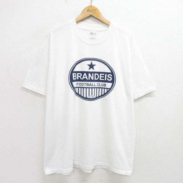 【商品番号】　tsv24062346【商品名】　XL★古着 ヘインズ 半袖 ビンテージ Tシャツ メンズ 00年代 00s BRANDEIS サッカー 大きいサイズ クルーネック 白【メンズ参考サイズ】　XL【表記サイズ】　XL46-48【...