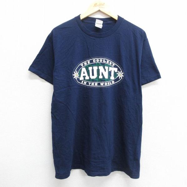 【商品番号】　tsv24063244【商品名】　L★古着 フルーツオブザルーム 半袖 ビンテージ Tシャツ メンズ 00年代 00s AUNT コットン クルーネック 紺【メンズ参考サイズ】　L【表記サイズ】　L【実寸サイズ】　着丈（肩から...