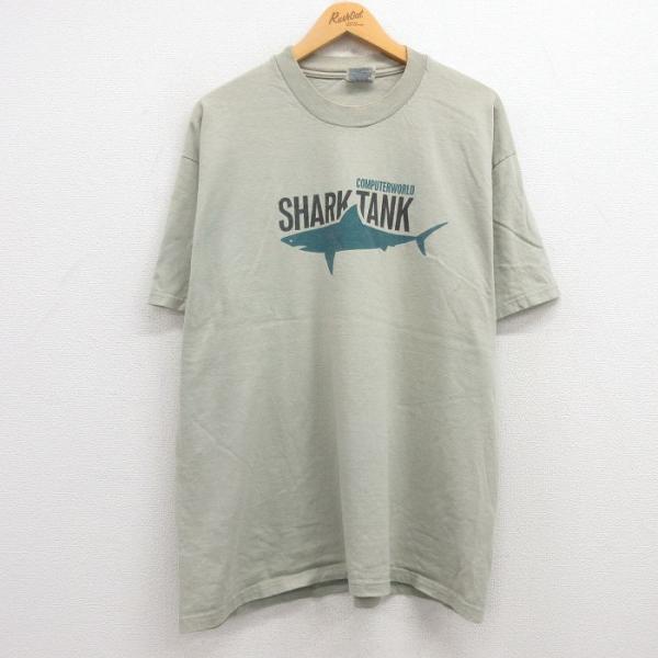 【商品番号】　tsv24073009【商品名】　XL★古着 ヘインズ 半袖 ビンテージ Tシャツ メンズ 00年代 00s SHARF TANK サメ コットン クルーネック 緑系【メンズ参考サイズ】　XL【表記サイズ】　ADULT XL ...