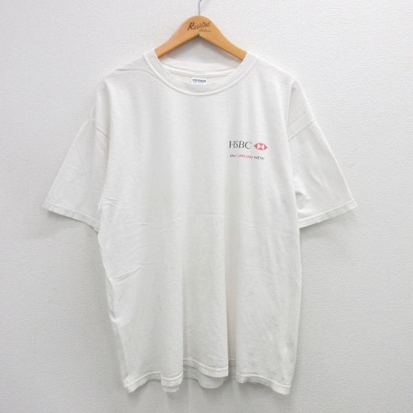 【商品番号】　tsv24073082【商品名】　XL★古着 半袖 ビンテージ Tシャツ メンズ 00年代 00s HSBC コットン クルーネック 白【メンズ参考サイズ】　XL【表記サイズ】　XL【実寸サイズ】　着丈（肩から裾）72cm　着...