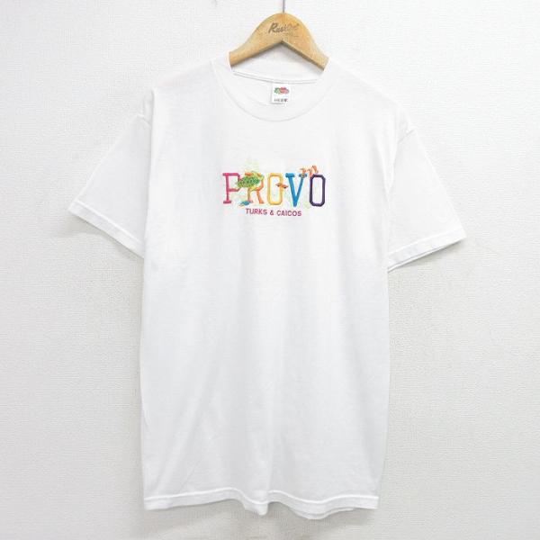 【商品番号】　tsv24073428【商品名】　L★古着 フルーツオブザルーム 半袖 ビンテージ Tシャツ メンズ 00年代 00s PROVO 刺繍 クルーネック 白【メンズ参考サイズ】　L【表記サイズ】　L【実寸サイズ】　着丈（肩から裾...