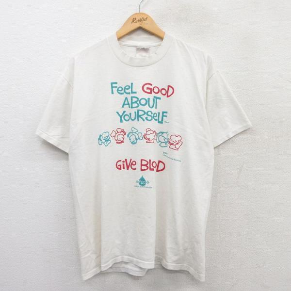 【商品番号】　tsv25032312【商品名】　XL★古着 オニータ ONEITA 半袖 ビンテージ Tシャツ メンズ 80年代 80s Give BLOOD クルーネック 白【spe】【メンズ参考サイズ】　XL【表記サイズ】　XL【実寸サ...
