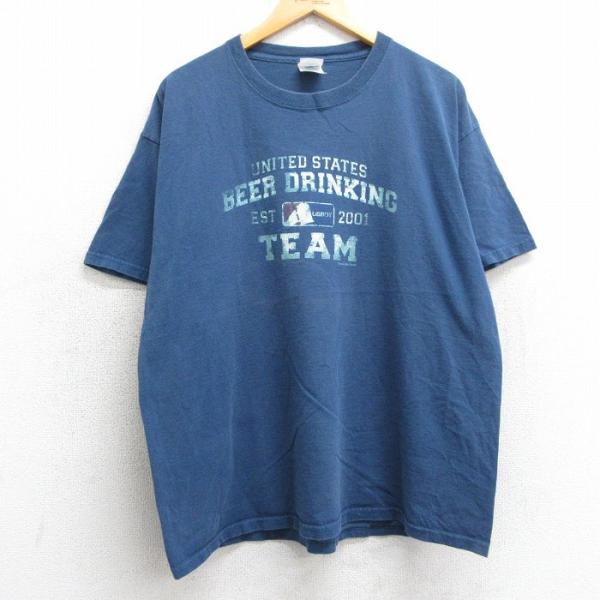 【商品番号】　tsv25041944【商品名】　XL★古着 半袖 ビンテージ Tシャツ メンズ 00年代 00s BEER DRINKING コットン クルーネック 紺【メンズ参考サイズ】　XL【表記サイズ】　XL【実寸サイズ】　着丈（肩か...