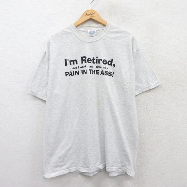 【商品番号】　tsv25043787【商品名】　XL★古着 ヘインズ 半袖 ビンテージ Tシャツ メンズ 00年代 00s Retired クルーネック 薄グレー 霜降り【メンズ参考サイズ】　XL【表記サイズ】　XL【実寸サイズ】　着丈（肩...