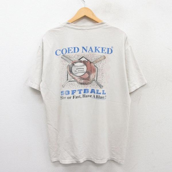 【商品番号】　tsv25043798【商品名】　XL★古着 半袖 ビンテージ Tシャツ メンズ 90年代 90s ソフトボール COED MAKED コットン クルーネック USA製 生成り【メンズ参考サイズ】　XL【表記サイズ】　XL【実...