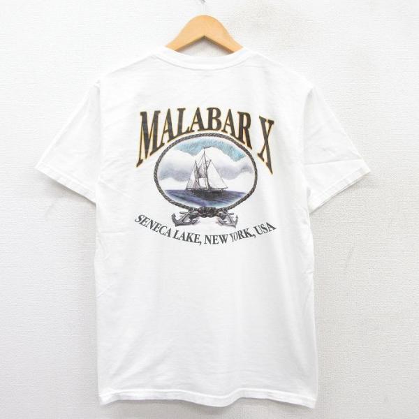 【商品番号】　tsv25044046【商品名】　L★古着 半袖 ビンテージ Tシャツ メンズ 00年代 00s ヨット MALABAR X コットン クルーネック 白【メンズ参考サイズ】　L【表記サイズ】　M【実寸サイズ】　着丈（肩から裾）...