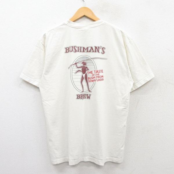 【商品番号】　tsv25050514【商品名】　L★古着 半袖 ビンテージ Tシャツ メンズ 90年代 90s BUSHMANS BREW コットン クルーネック 生成り【メンズ参考サイズ】　L【表記サイズ】　M【実寸サイズ】　着丈（肩から...