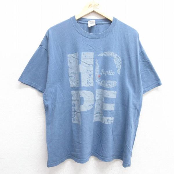 【商品番号】　tsv25050946【商品名】　XL★古着 半袖 ビンテージ Tシャツ メンズ 00年代 00s HOPE 大きいサイズ コットン クルーネック 薄紺【メンズ参考サイズ】　XL【表記サイズ】　XL【実寸サイズ】　着丈（肩から...