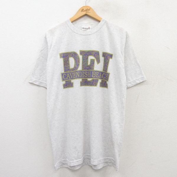 【商品番号】　tsv25051117【商品名】　L★古着 半袖 ビンテージ Tシャツ メンズ 90年代 90s PEI キャベンディッシュビーチ クルーネック 薄グレー 霜降り【メンズ参考サイズ】　L【表記サイズ】　XL【実寸サイズ】　着丈...