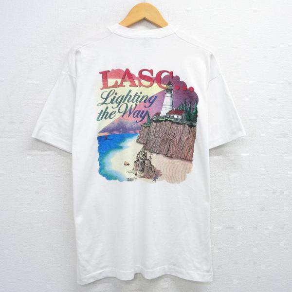 【商品番号】　tsv25051277【商品名】　XL★古着 フルーツオブザルーム 半袖 ビンテージ Tシャツ メンズ 90年代 90s LASC 灯台 ビーチ 大きいサイズ クルーネック USA製 白【メンズ参考サイズ】　XL【表記サイズ】...
