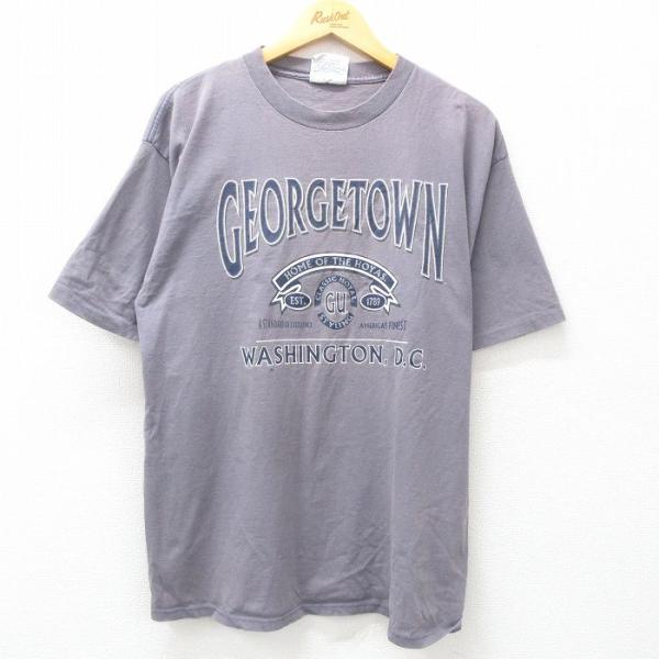 【商品番号】　tsv25051281【商品名】　XL★古着 半袖 ビンテージ Tシャツ メンズ 90年代 90s GEORGETOWN コットン クルーネック 紫系【メンズ参考サイズ】　XL【表記サイズ】　L【実寸サイズ】　着丈（肩から裾）...
