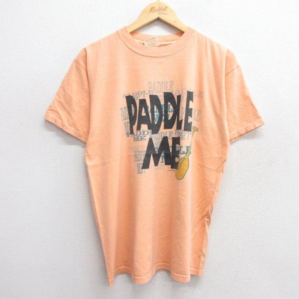 【商品番号】　tsv25051872【商品名】　M★古着 半袖 ビンテージ Tシャツ メンズ 90年代 90s PADDLE ME コットン クルーネック USA製 オレンジ【spe】【メンズ参考サイズ】　M【表記サイズ】　M【実寸サイズ】...